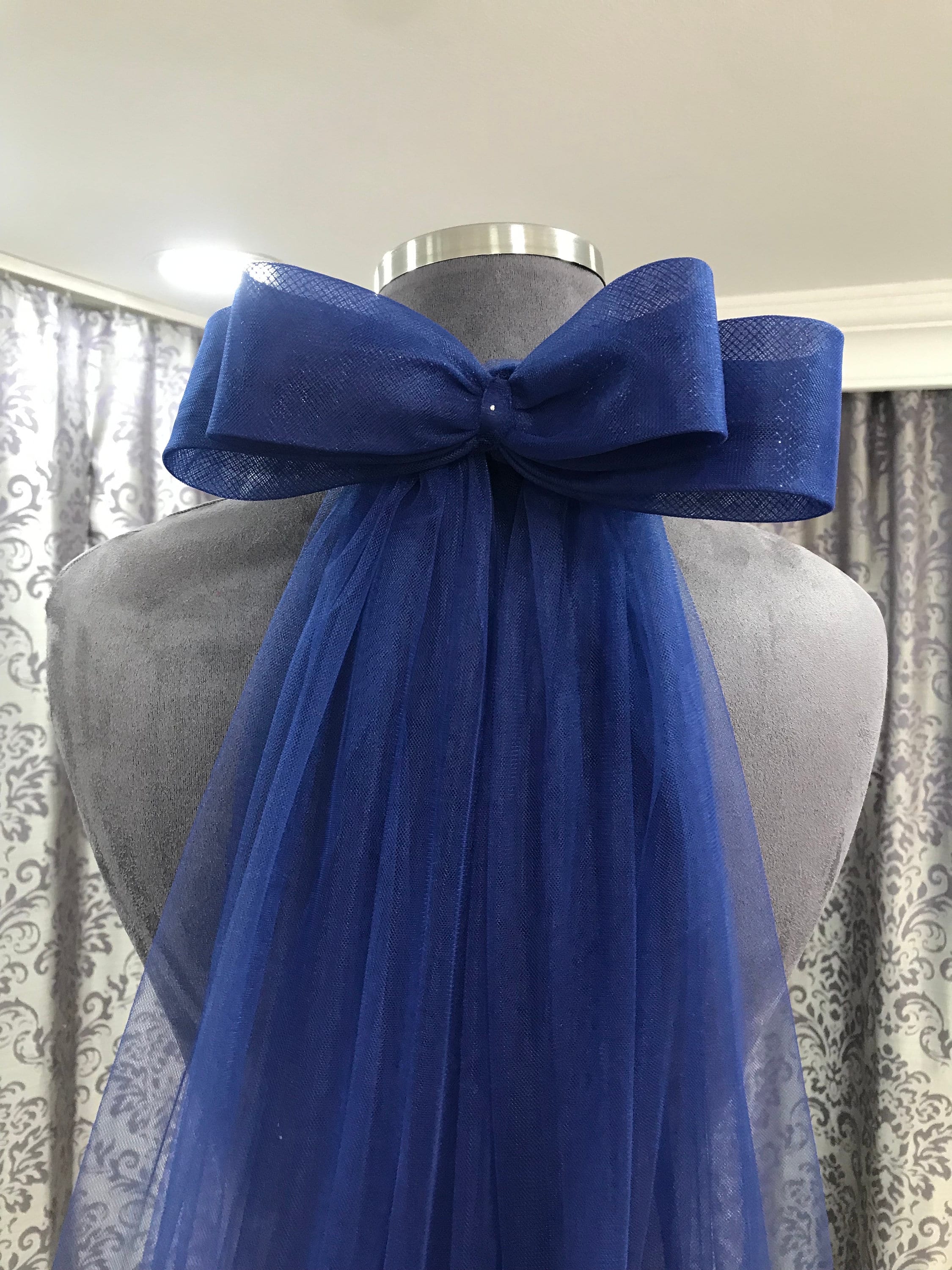 Bridal Veil Bridal Dark Blue Veil Bow Veil Engagement Dark Blue Veil - Etsy