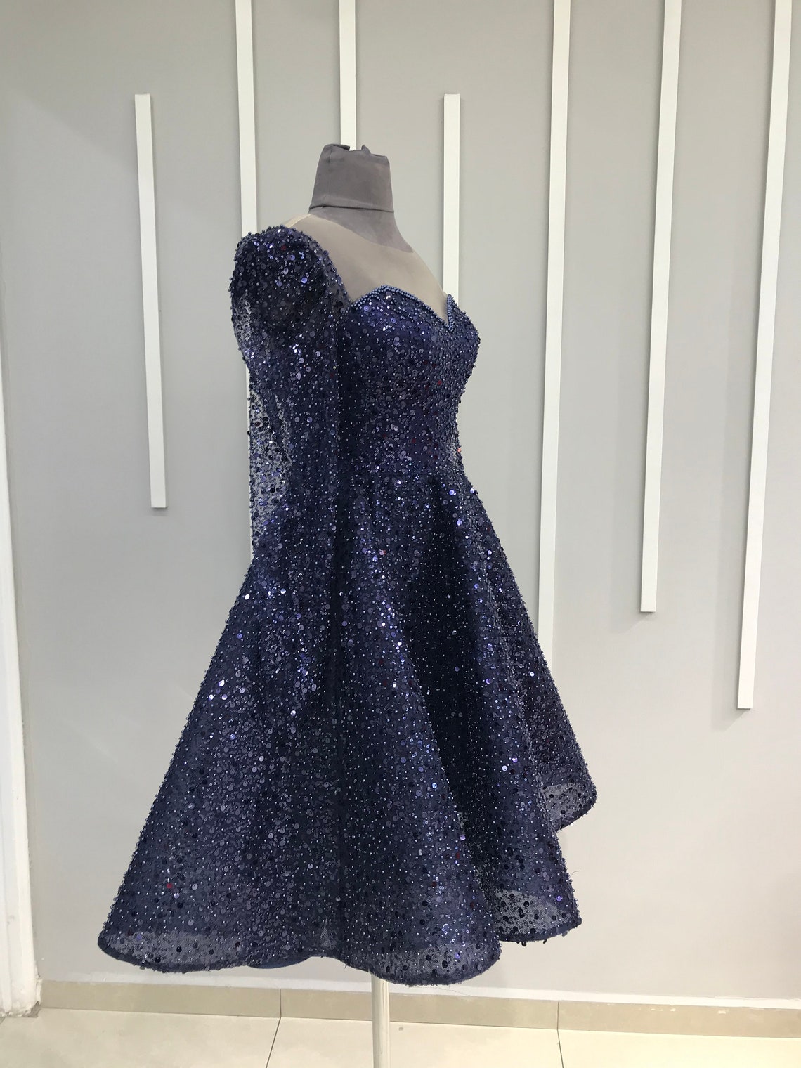 Dark Blue Custom Evening Dress Dark Blue Handcrafted - Etsy