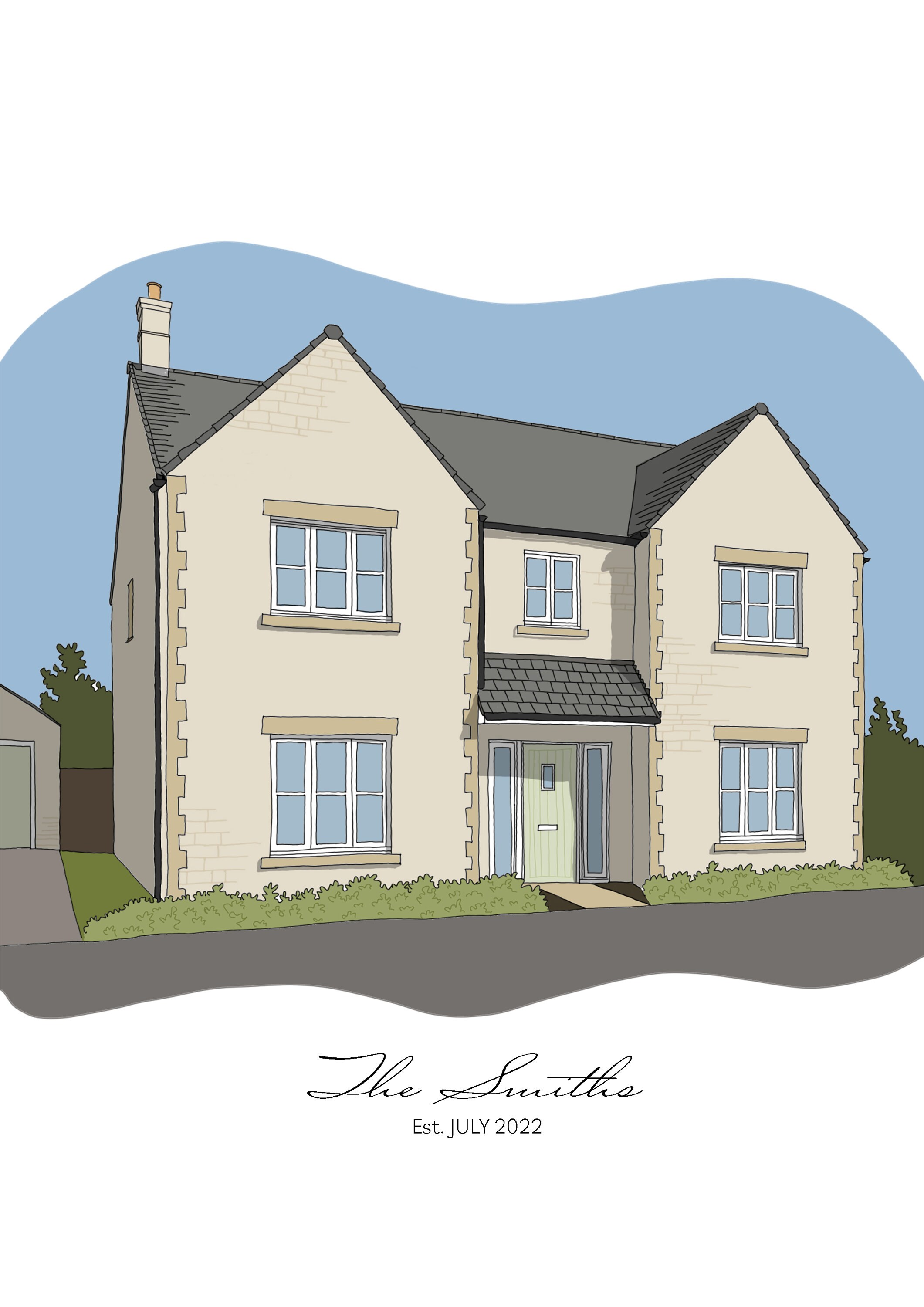 Inicio Ilustración / Dibujo de casa en color a medida / Retrato de casa ...