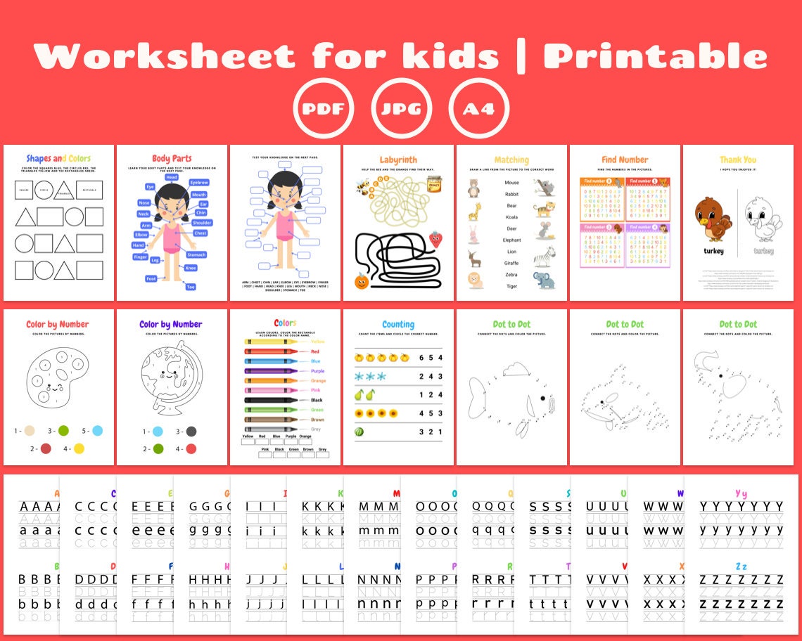 Worksheet for Kids Printable PDF JPG (Download Now) - Etsy