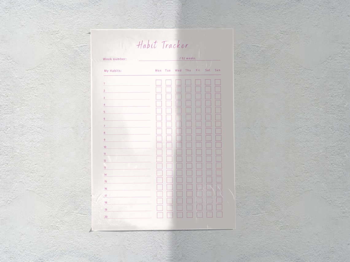 Weekly Habit Tracker A4 PDF File Digital Habit Tracker - Etsy