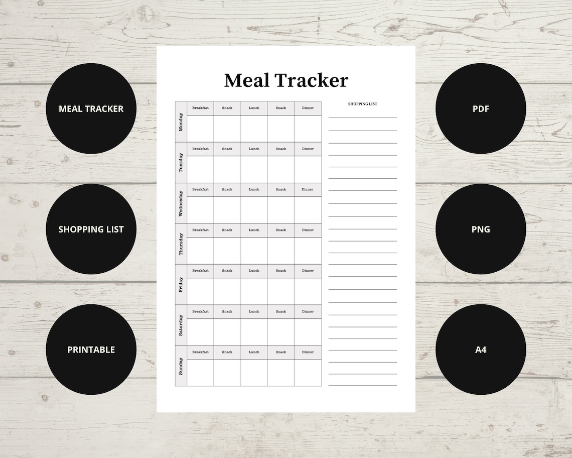 Weekly Meal Tracker Printable PDF and PNG A4 - Etsy
