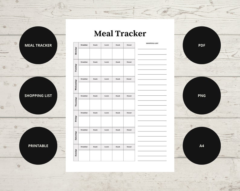 Weekly Meal Tracker Printable PDF and PNG A4 - Etsy