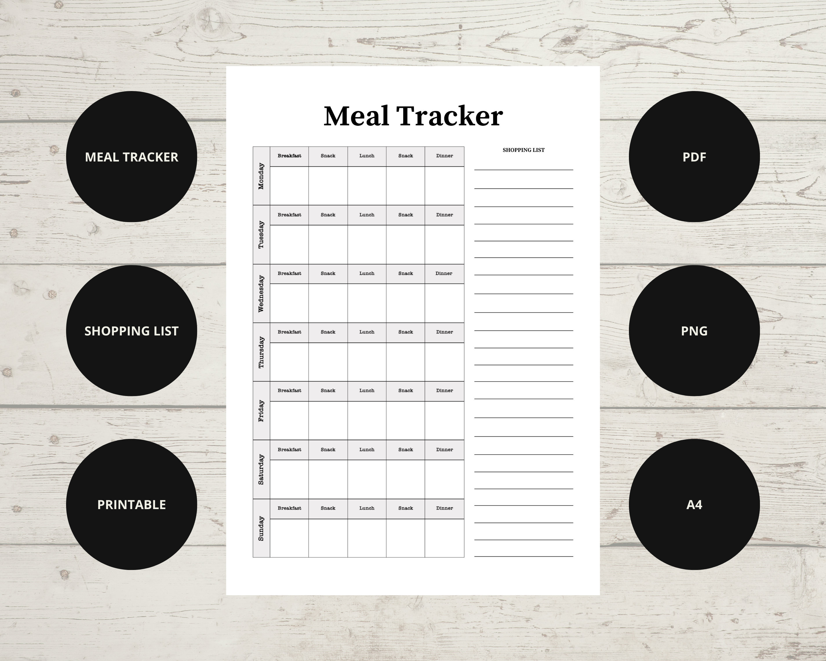 Weekly Meal Tracker Printable PDF and PNG A4 - Etsy