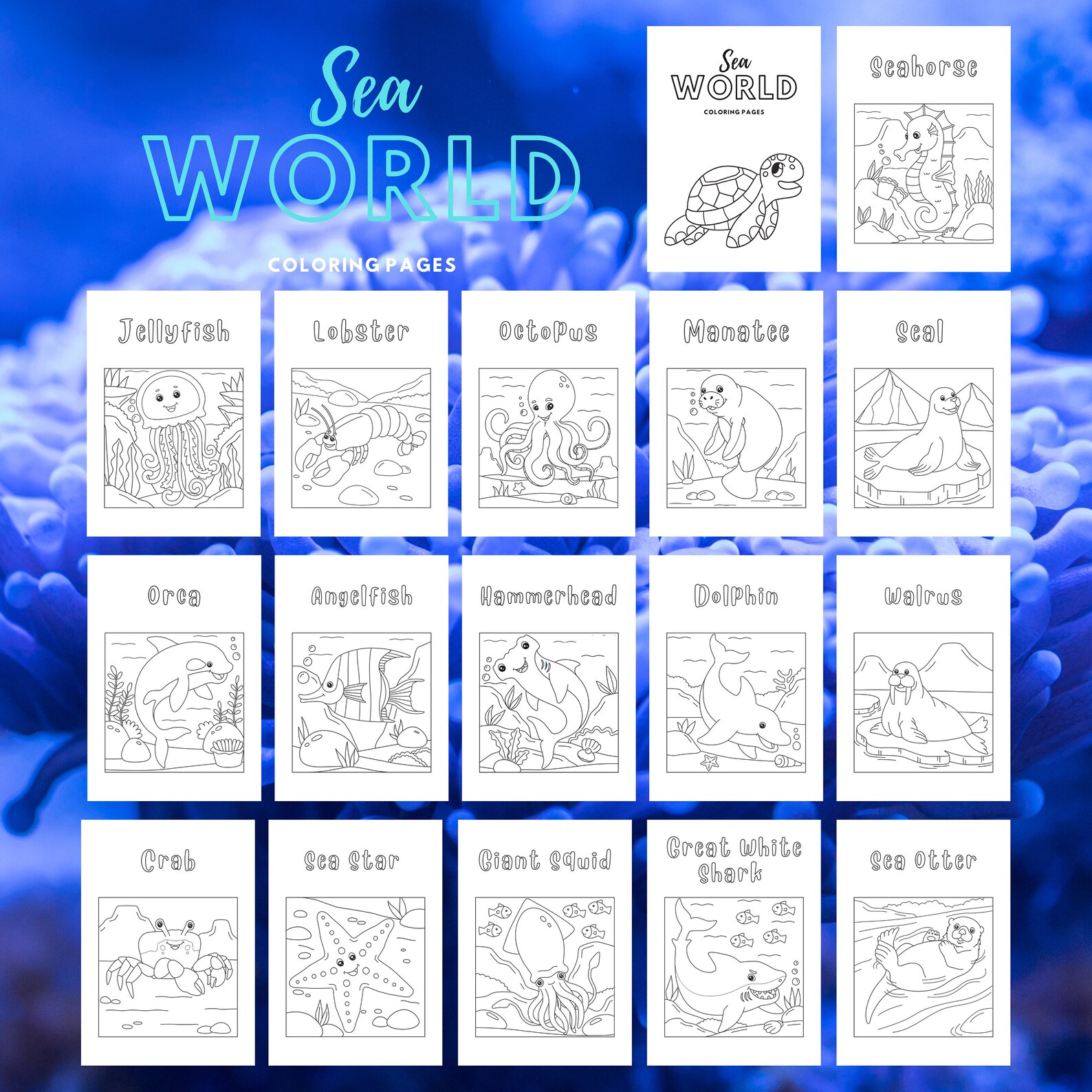 Coloring Pages Sea World PDF A4 Printable Instant - Etsy