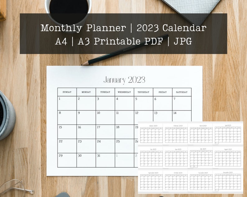 Monthly Planner 2023 Calendar Printable A4 A3 PDF - Etsy