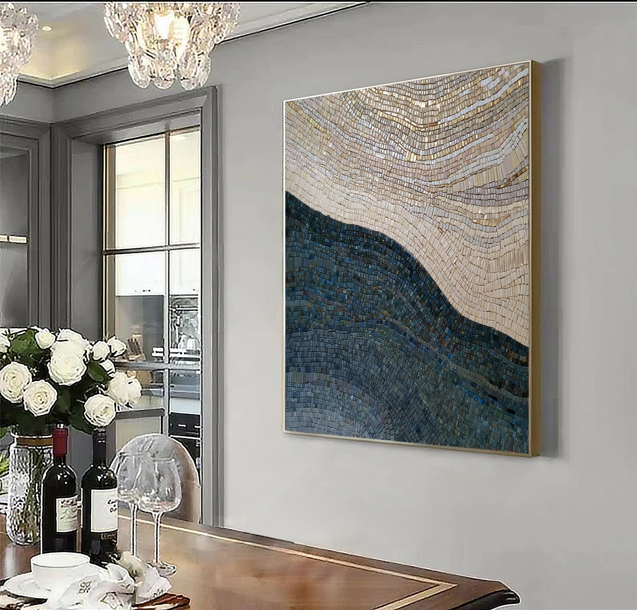 Navy and Blue Wall Art in Mosaic, Dark Blue Wall Decor, Large Navy and ...