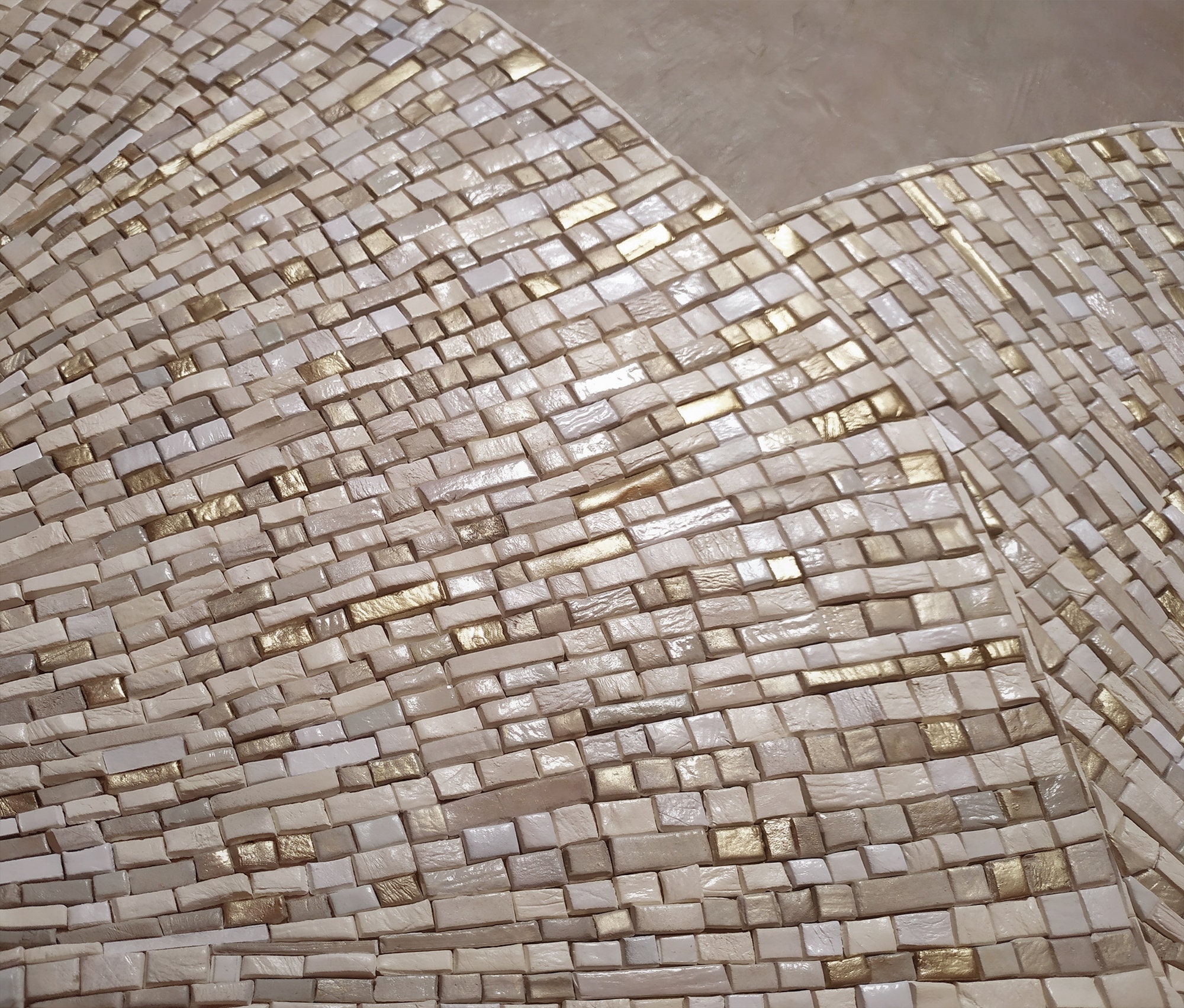 Taupe Beige Large Textured Mosaic Art, Sculpture Painting Boho Wall ...