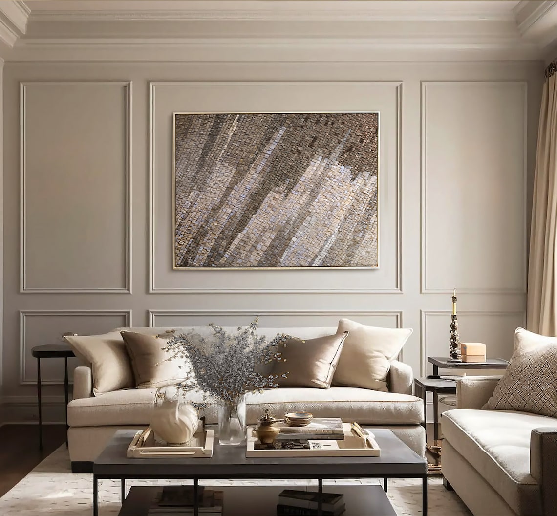 Brown and Taupe Earth Neutral Tones Wall Art in Mosaic, Brown Textured ...