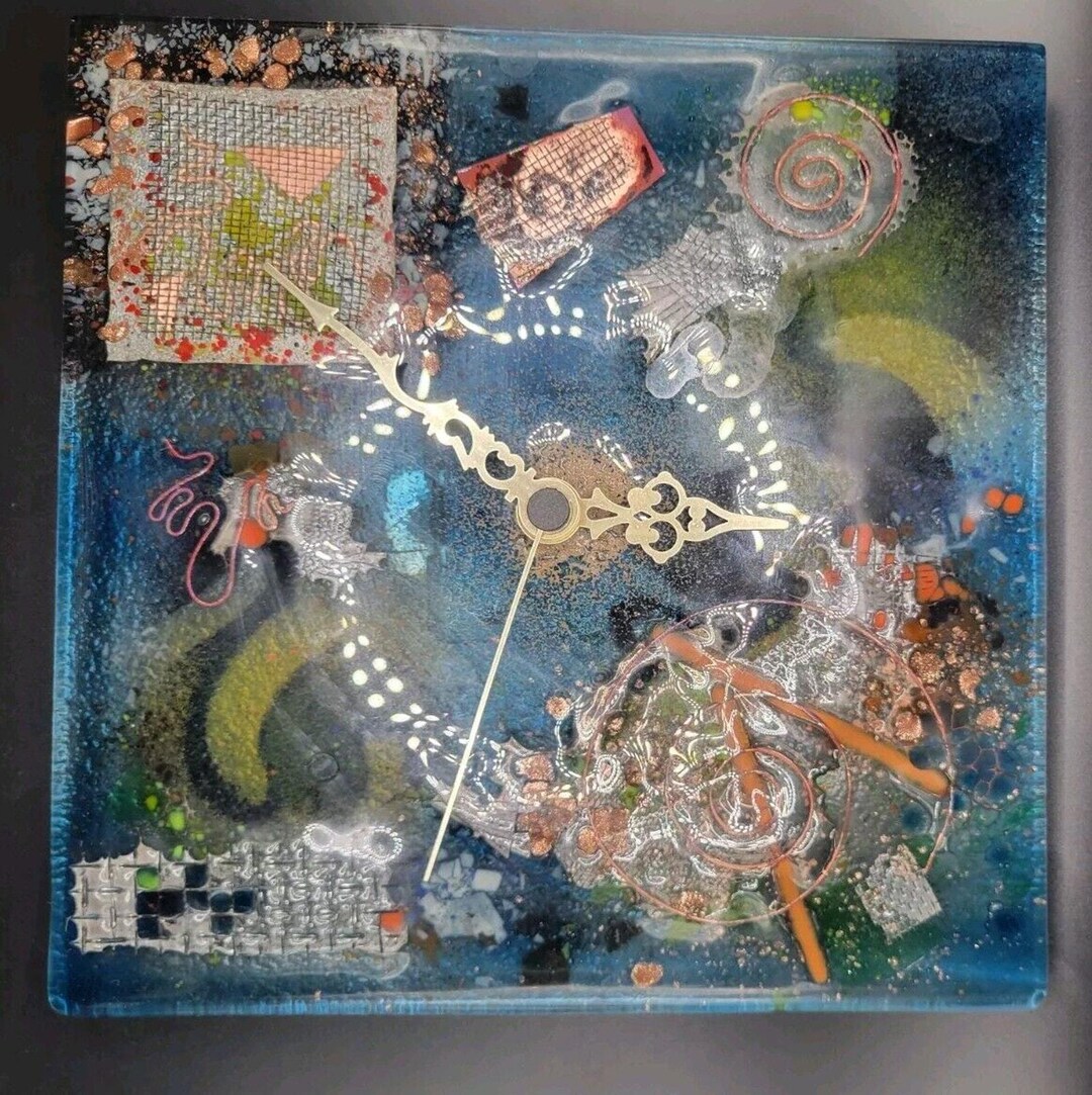 Vintage Greek Mixaha Polychrome Square-shaped Art Glass Wall Clock ...