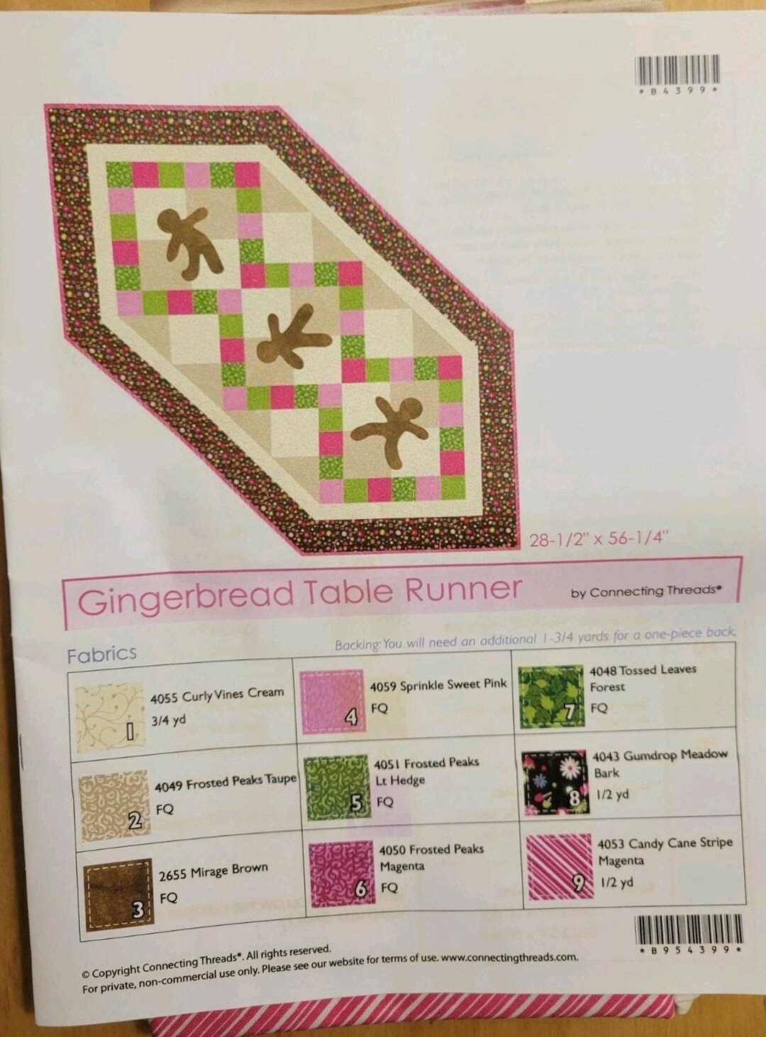 Connecting Threads Gingerbread Man Table Runner Quilt Kit With Fabric ...