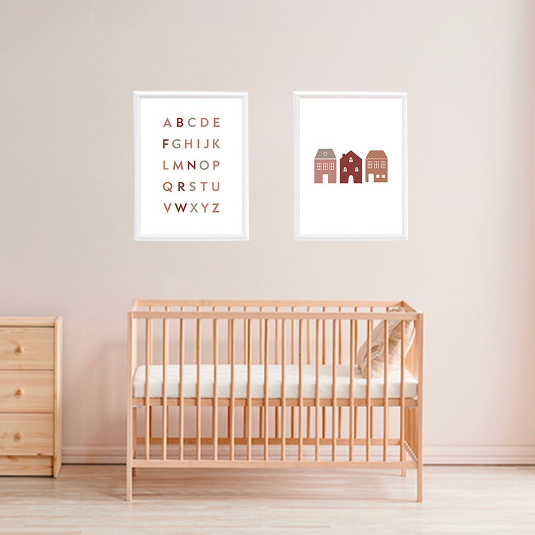 Nursery Wall Art Set Alphabet Letters Nordic City Baby Room - Etsy