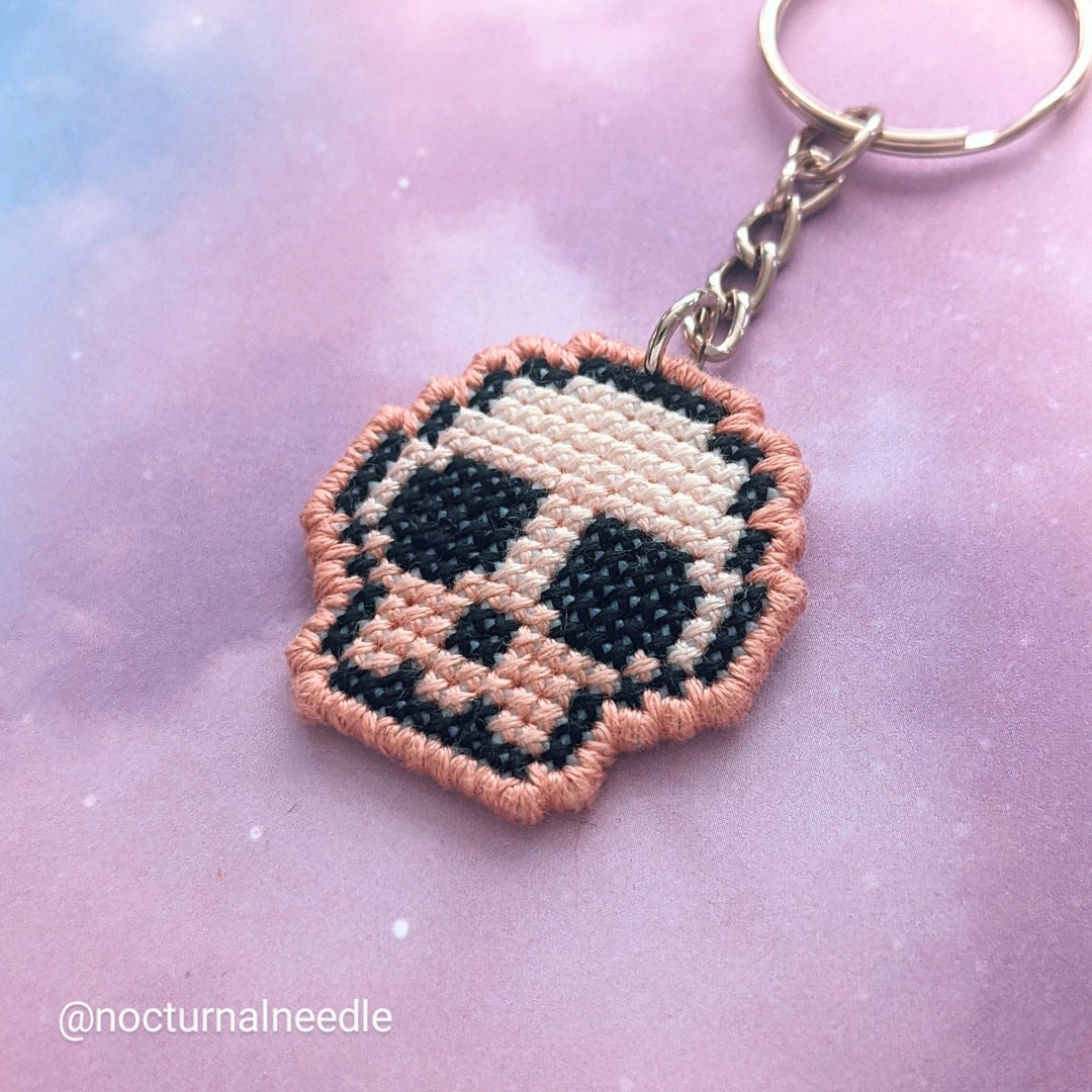 Handmade Cross Stitch Skull Keychains, Pendant Keychains, Bag Charms ...