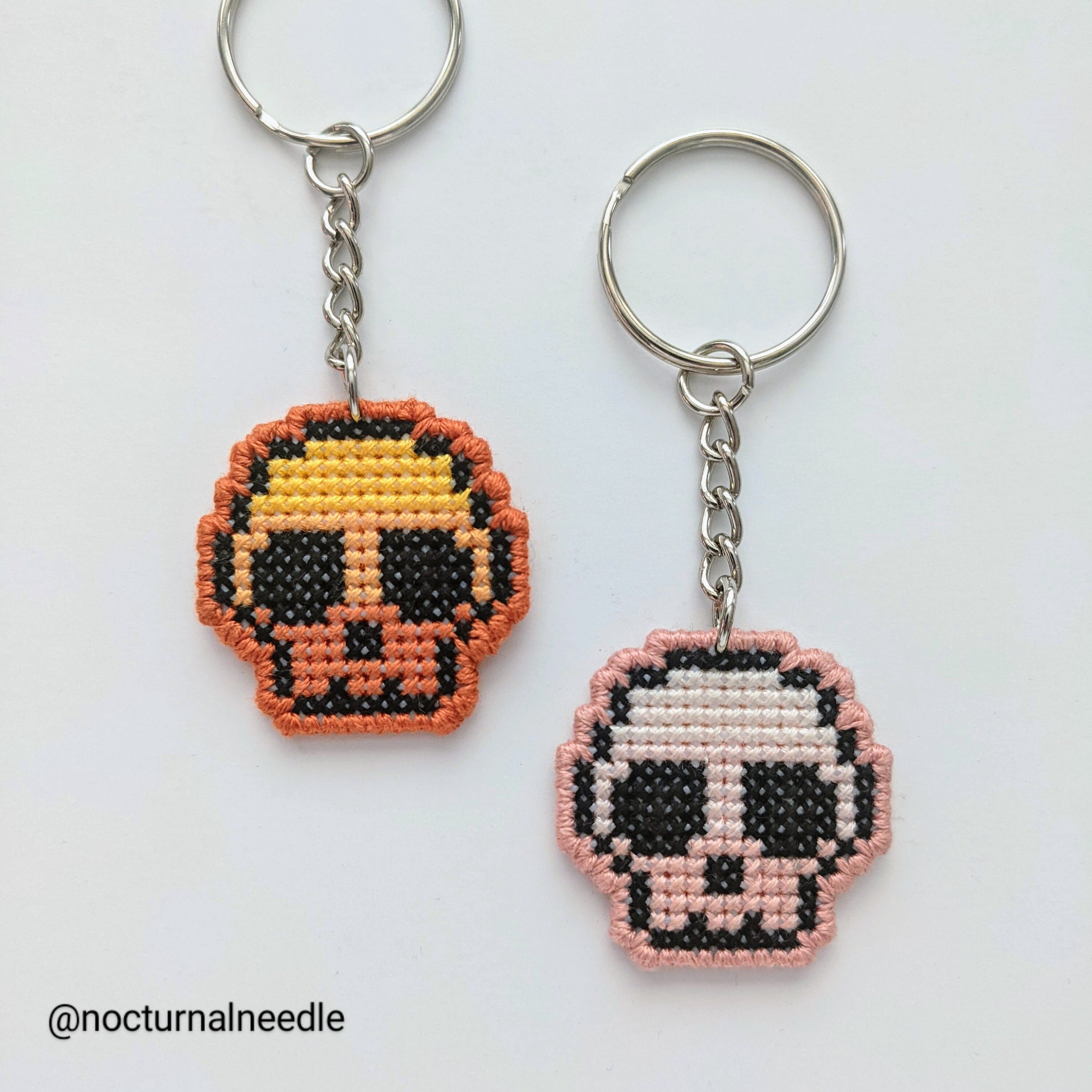 Cute Handmade Cross Stitch Skull Keychains Halloween Decor - Etsy