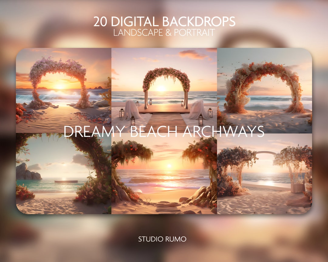 20 Premium Digital Backdrops, Dreamy Archway Backdrop, Beach Backdrop ...