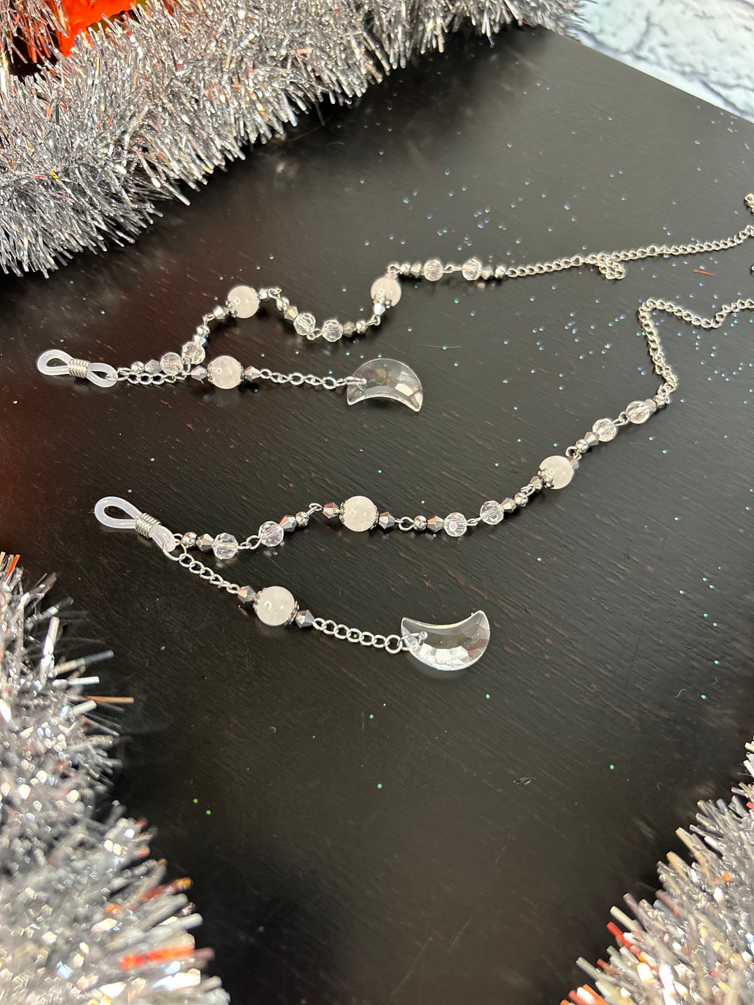 Silver Moon Crystal Eyeglass Chain White Jade Eyeglass Chain Etsy