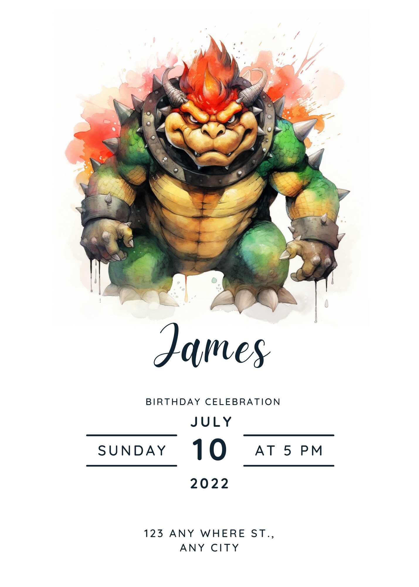 Bowser Invitation, Super Mario Invitation, Digital Download, Canva ...