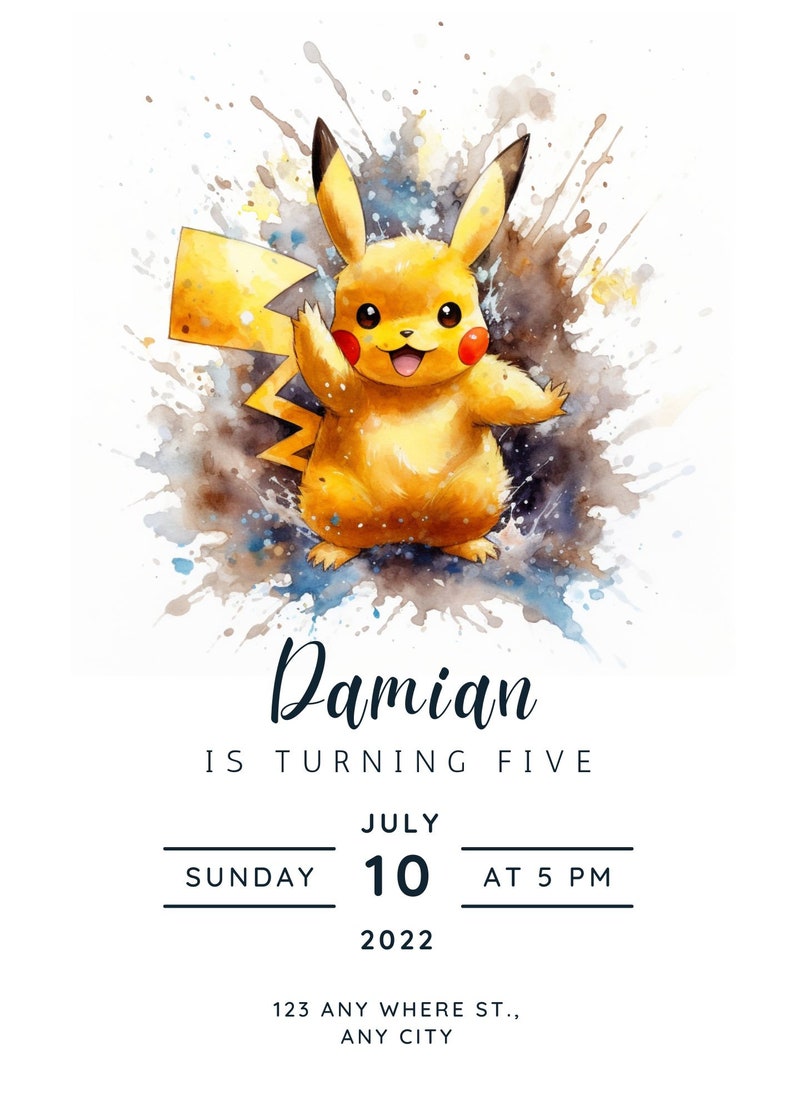 Pikachu Birthday Invitation | Canva Invitation | Digital Evite ...