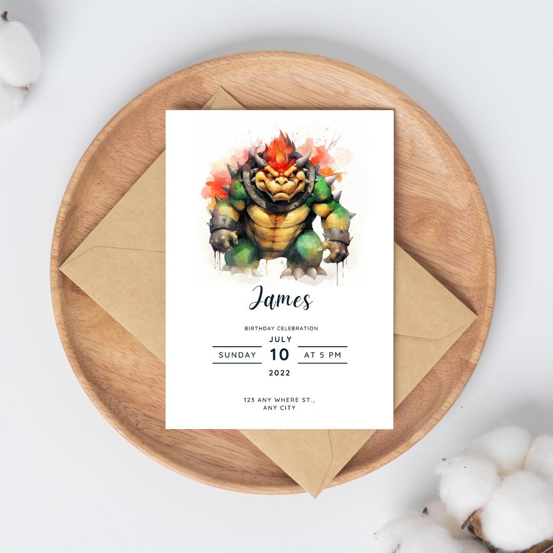 Bowser Invitation, Super Mario Invitation, Digital Download, Canva ...