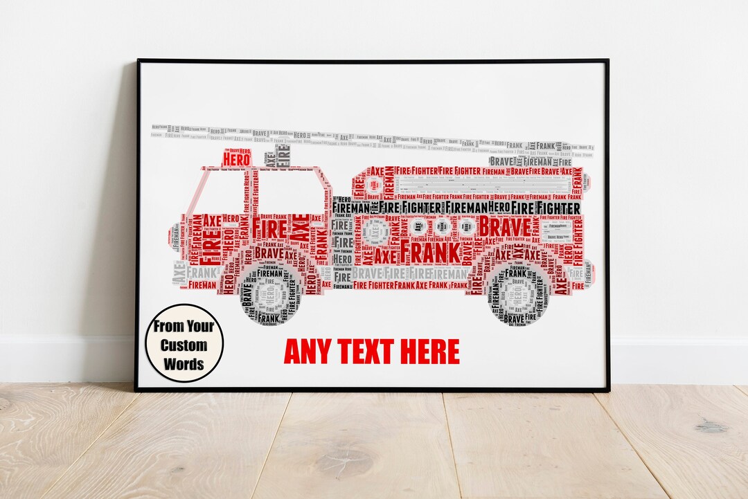 Personalised Fire Engine Print - Custom Word Wall Art - Firefighter ...