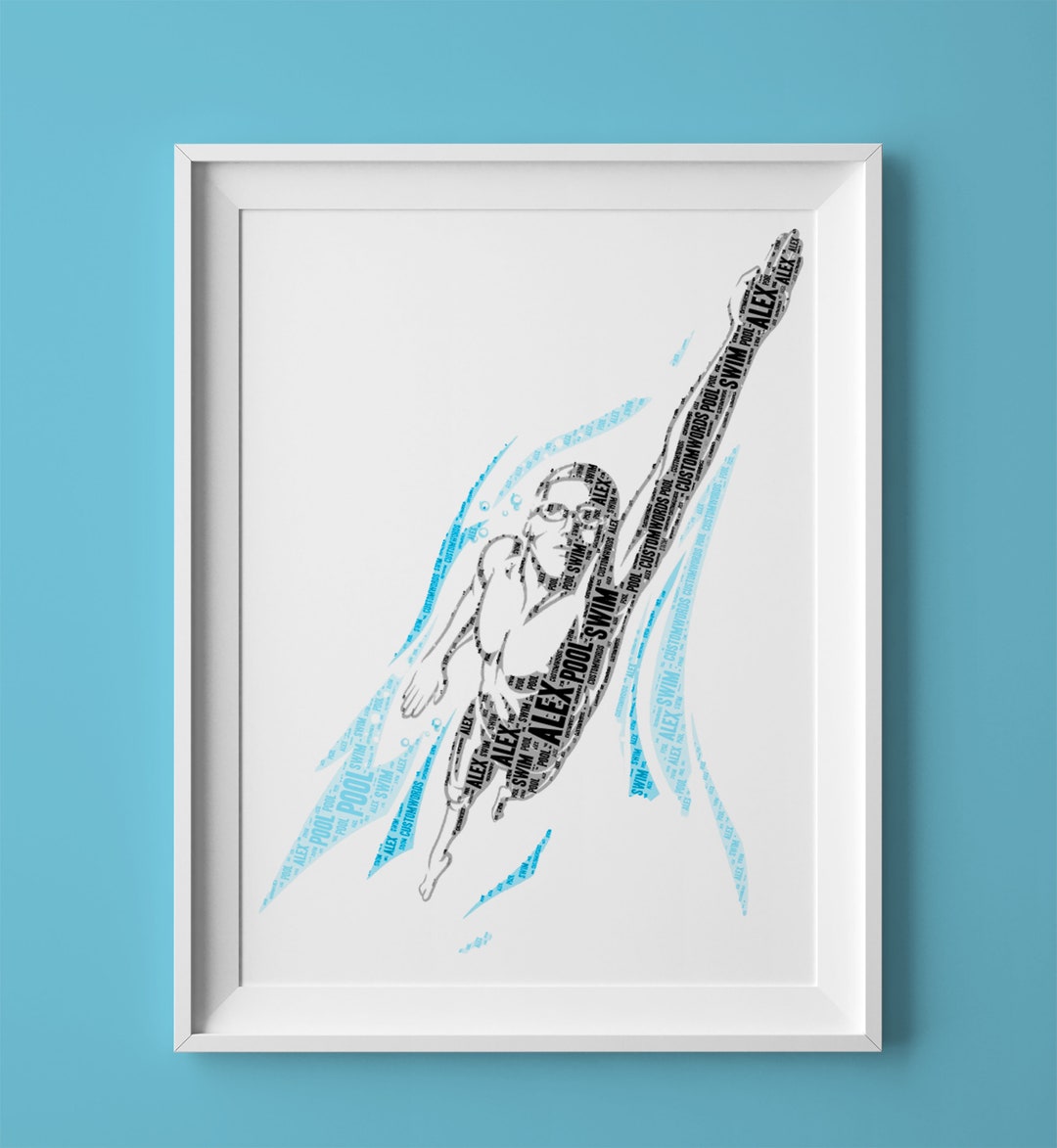 Swimming Custom Art, Art From Your Words, Swim Coach Gift Personalized ...