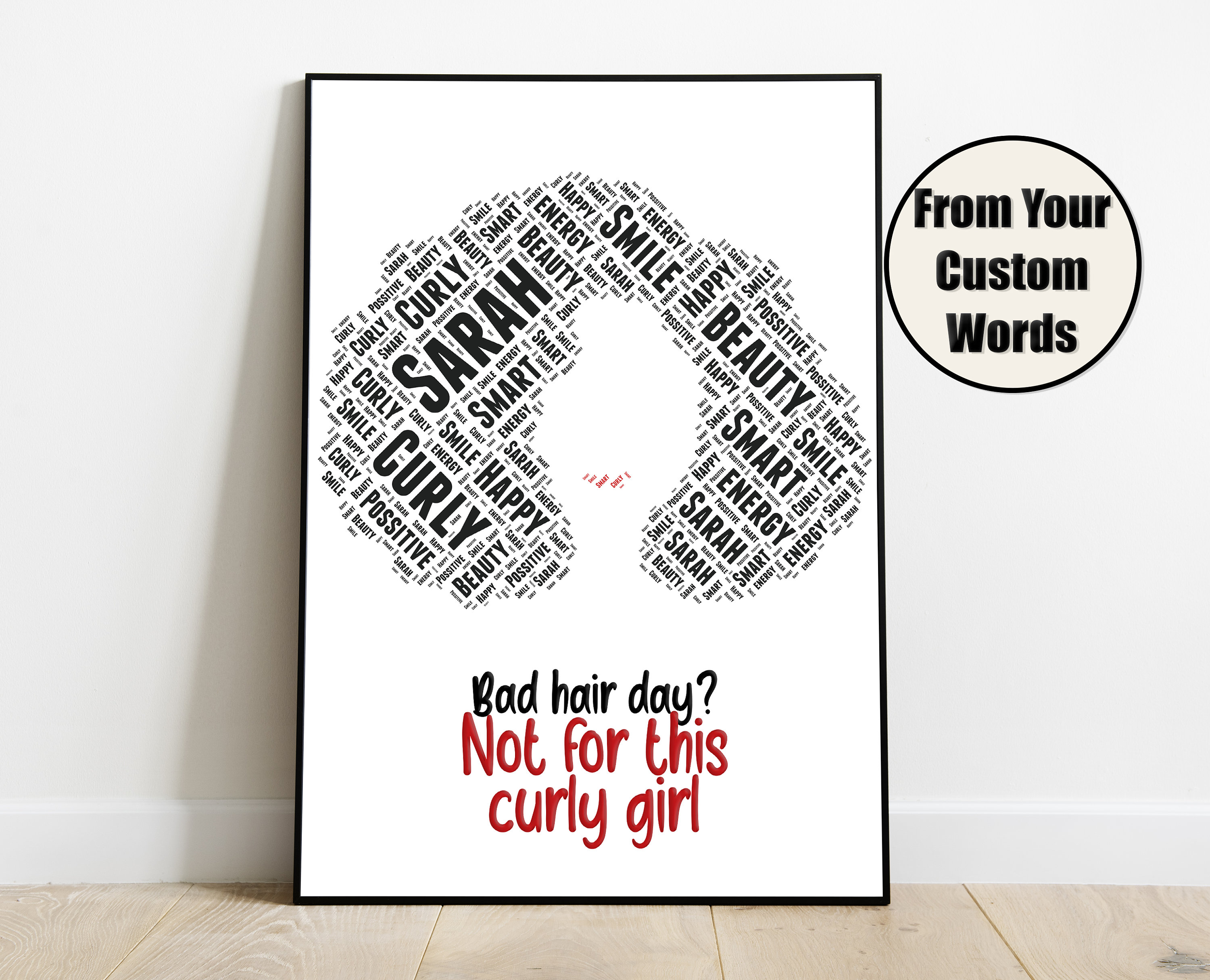 Curly Word Art Gift Card, Curly Hair Art, Bad Hair Day Wall Art ...