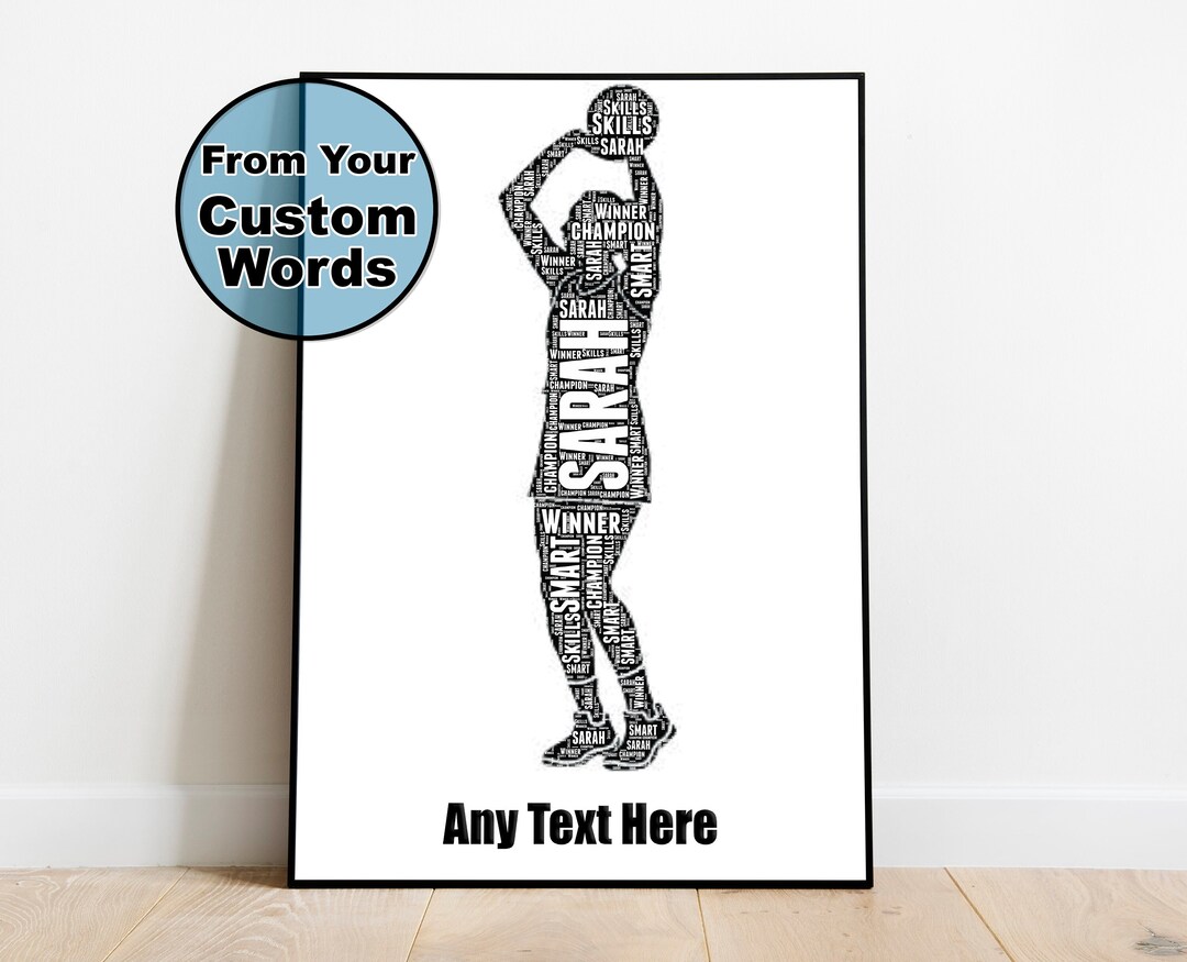 Netball Gift, Personalized Netball Word Wall Art, Netball Team Gift ...