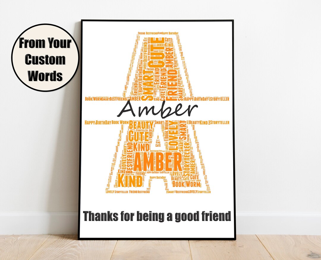 Custom Letter A Word Art Print: Personalized Birthday Gift (digital ...