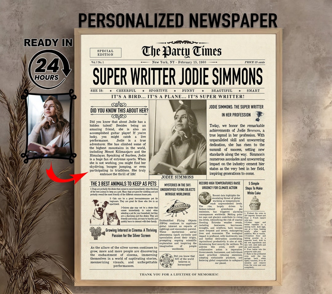 Writer Gift, Personalized Writer Newspaper Print Author Graduation ...