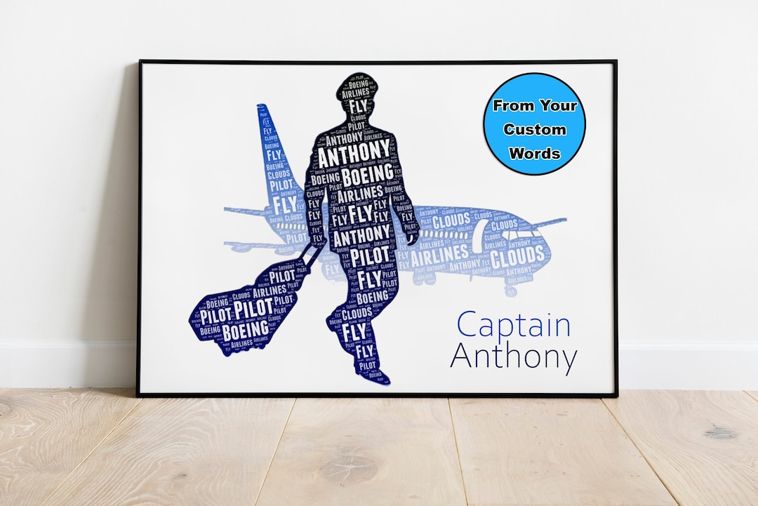 Custom Word Art Pilot Portrait, Pilot Gifts, Aviation Gifts, Airline ...