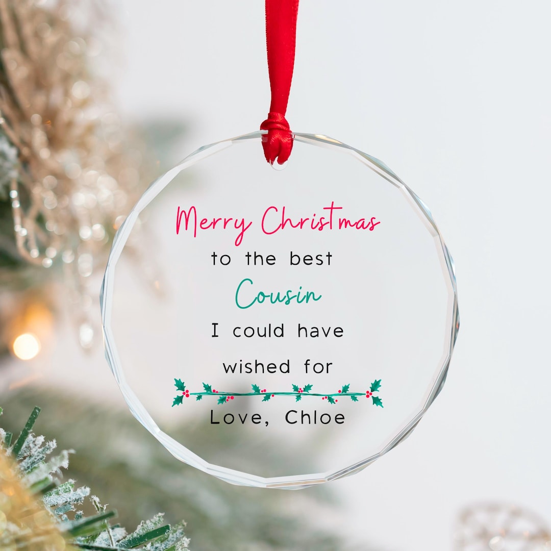 Personalized Merry Christmas for Cousin Crystal Ornament, Custom Best ...