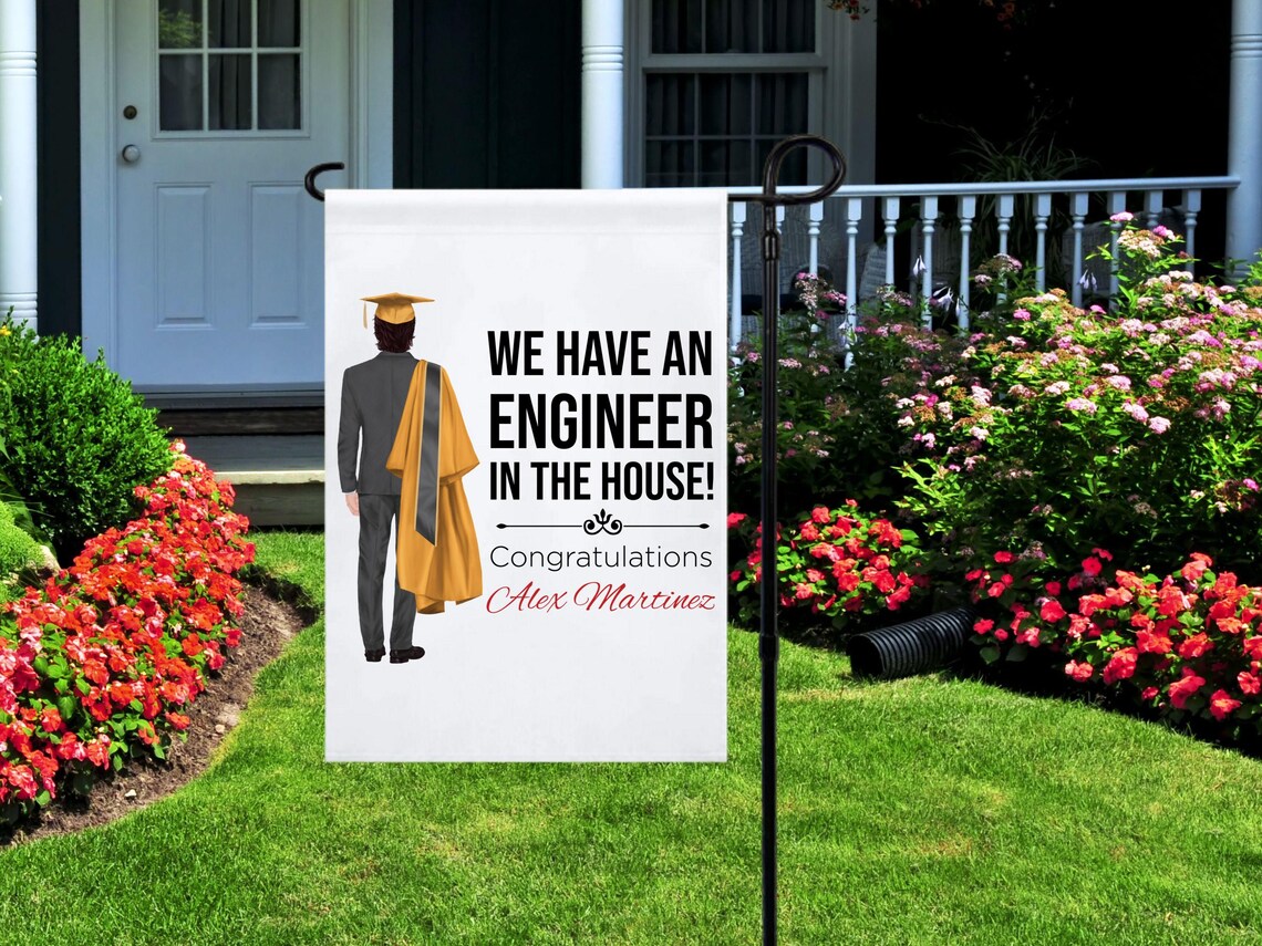 Personalized Engineer Graduation for Him Garden Flag, Engineering Mens ...