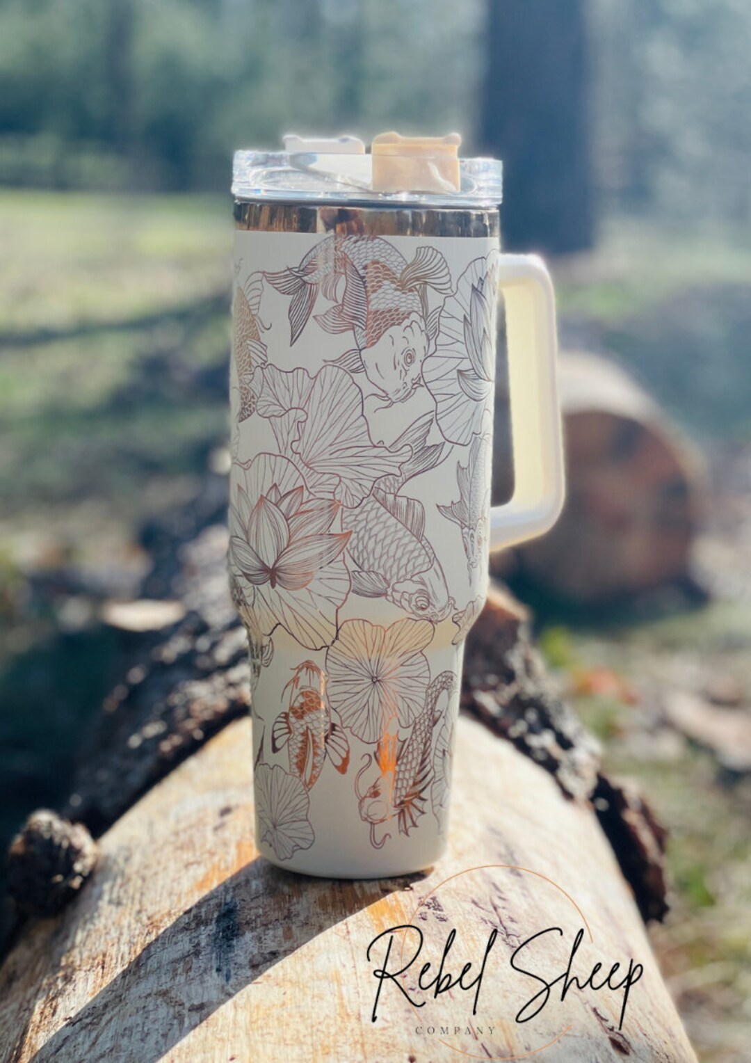 40 Oz Copper Cream Tumbler With Handle Laser Engraved With Koi Fish Etsy