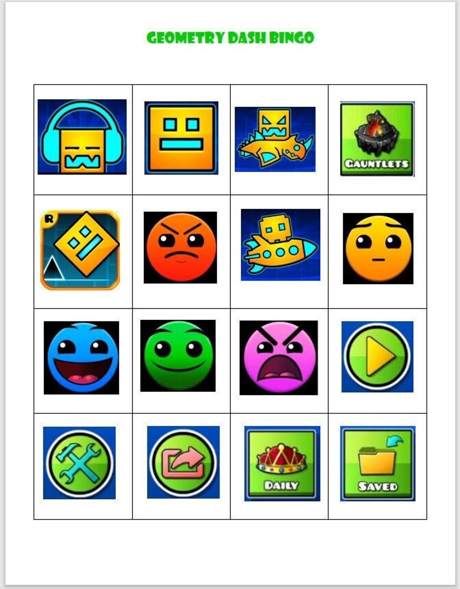 Geometry Dash 10 Printable Bingo Cards - Etsy