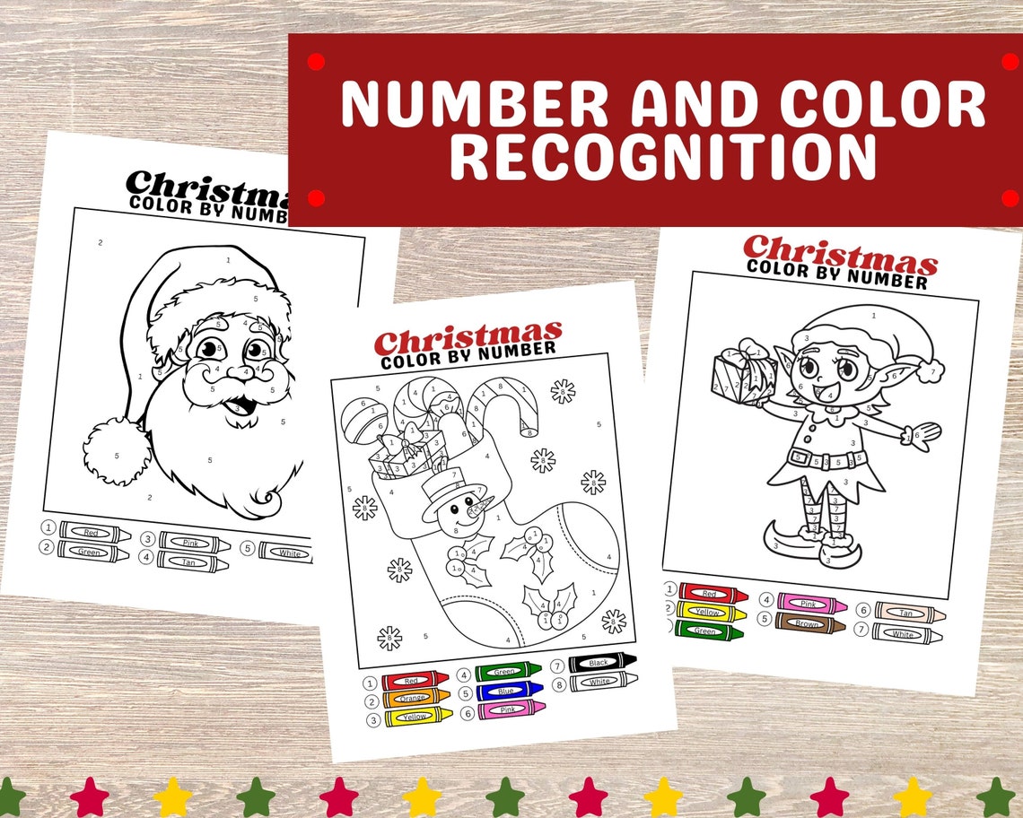 20 Christmas Color by Number Worksheets for Kids | Instant Download ...