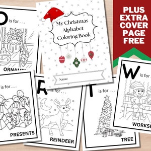 Christmas Alphabet Coloring Pages Worksheets Kids | Holiday Xmas Book ...