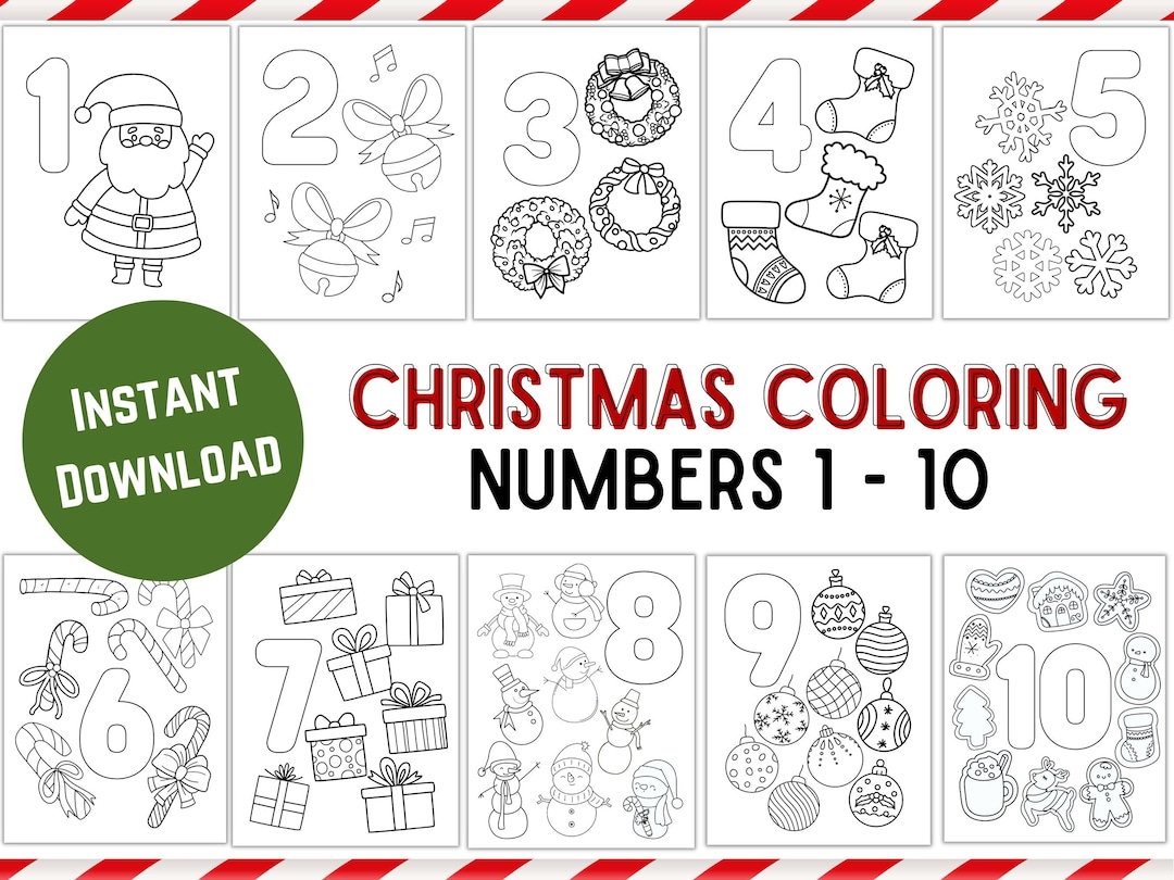 Christmas Numbers 1 - 10 Coloring Page Worksheets for Preschool ...
