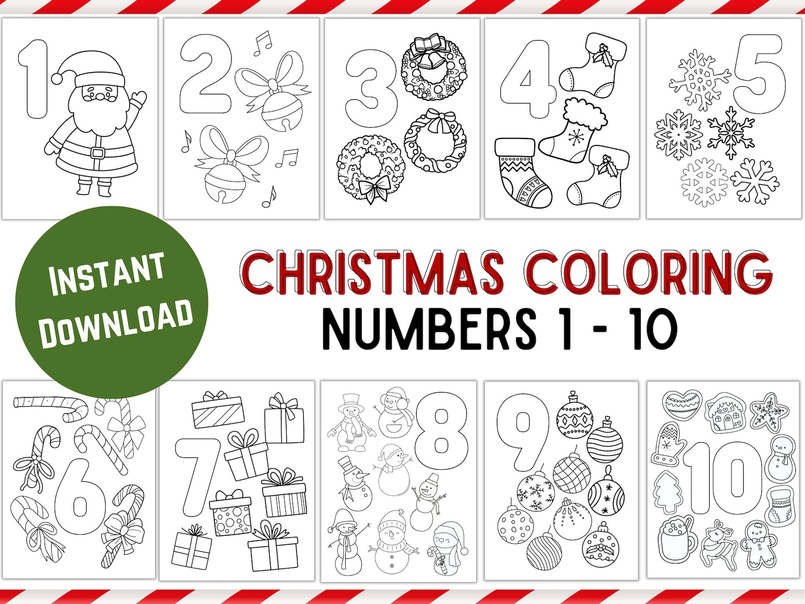 Christmas Numbers 1 10 Coloring Page Worksheets for - Etsy
