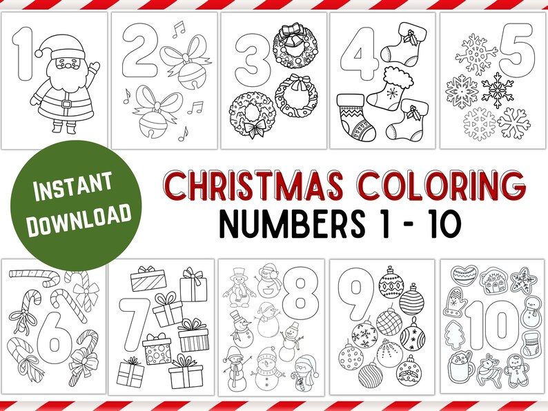 Christmas Numbers 1 - 10 Coloring Page Worksheets for Preschool ...