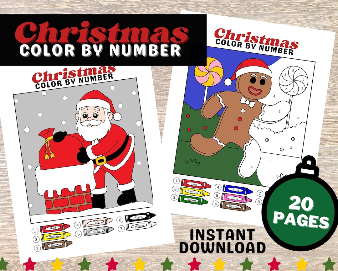 20 Christmas Color by Number Worksheets for Kids | Instant Download ...