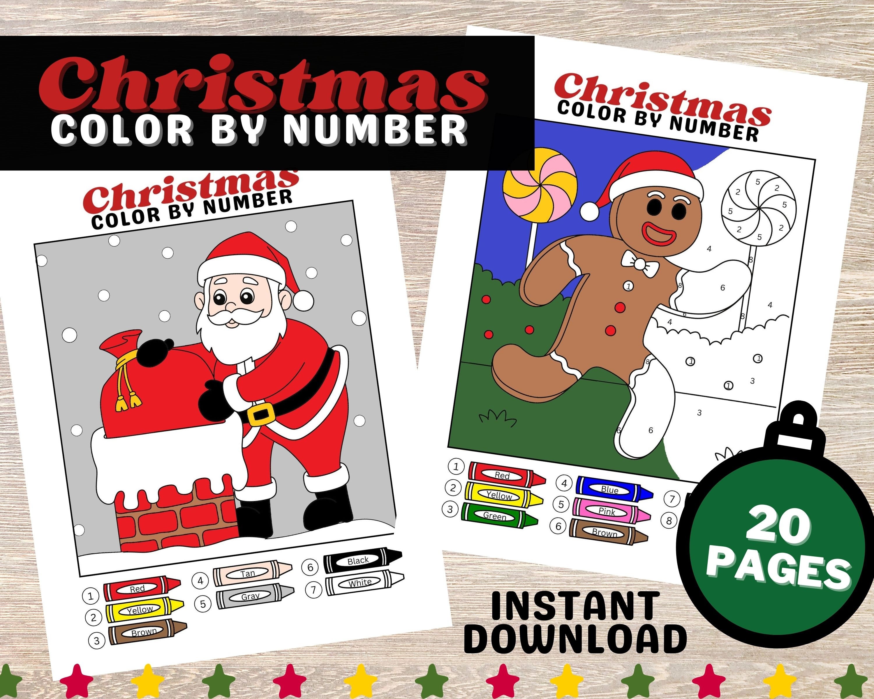 20 Christmas Color by Number Worksheets for Kids | Instant Download ...