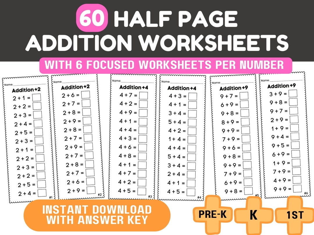 60 Addition Worksheets by Number and Mixed | Prek Kindergarten 1st ...