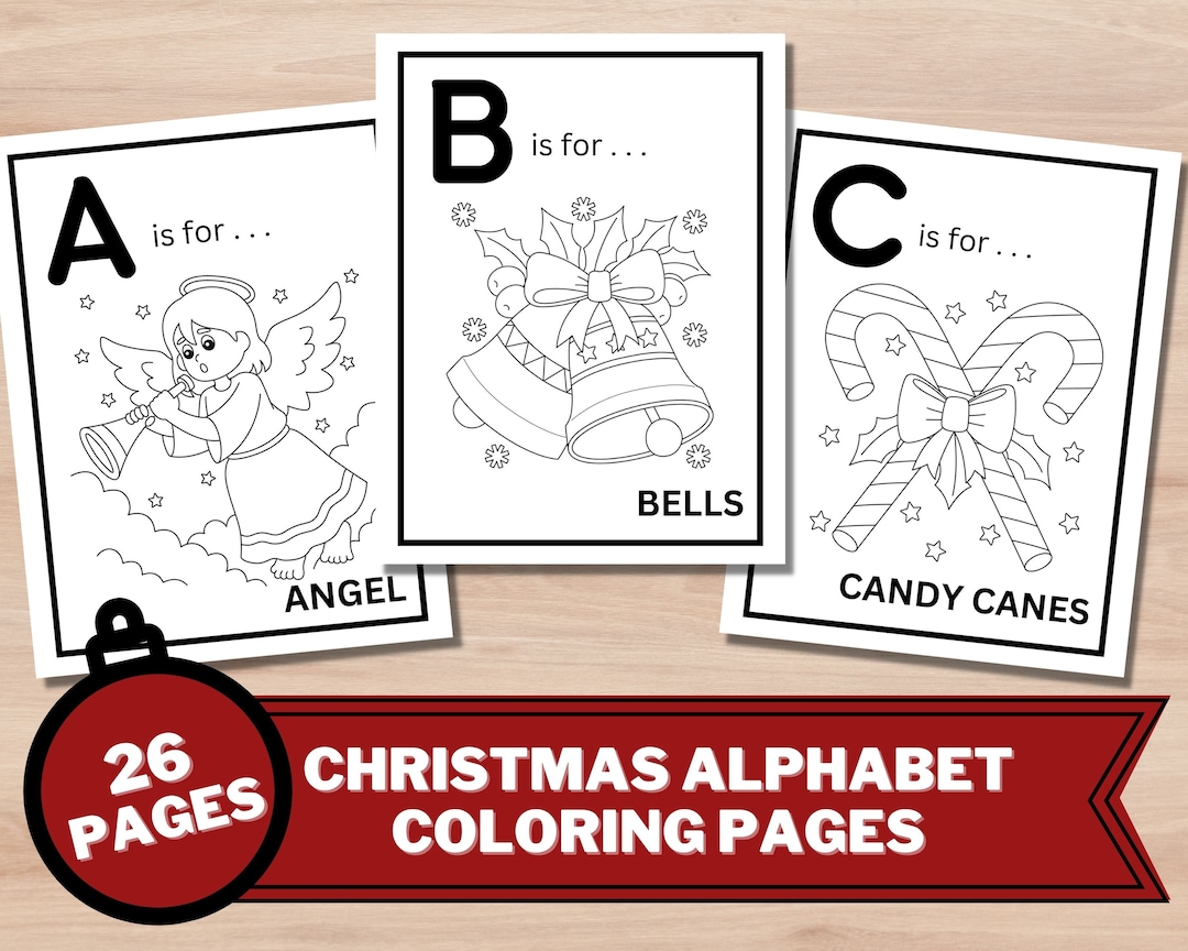 Christmas Alphabet Coloring Pages Worksheets Kids | Holiday Xmas Book ...