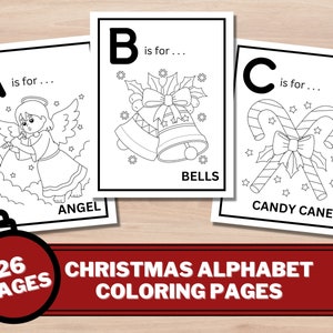 Christmas Alphabet Coloring Pages Worksheets Kids | Holiday Xmas Book ...