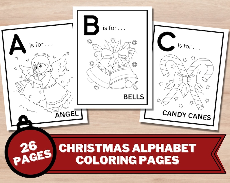 Christmas Alphabet Coloring Pages Worksheets Kids Holiday - Etsy