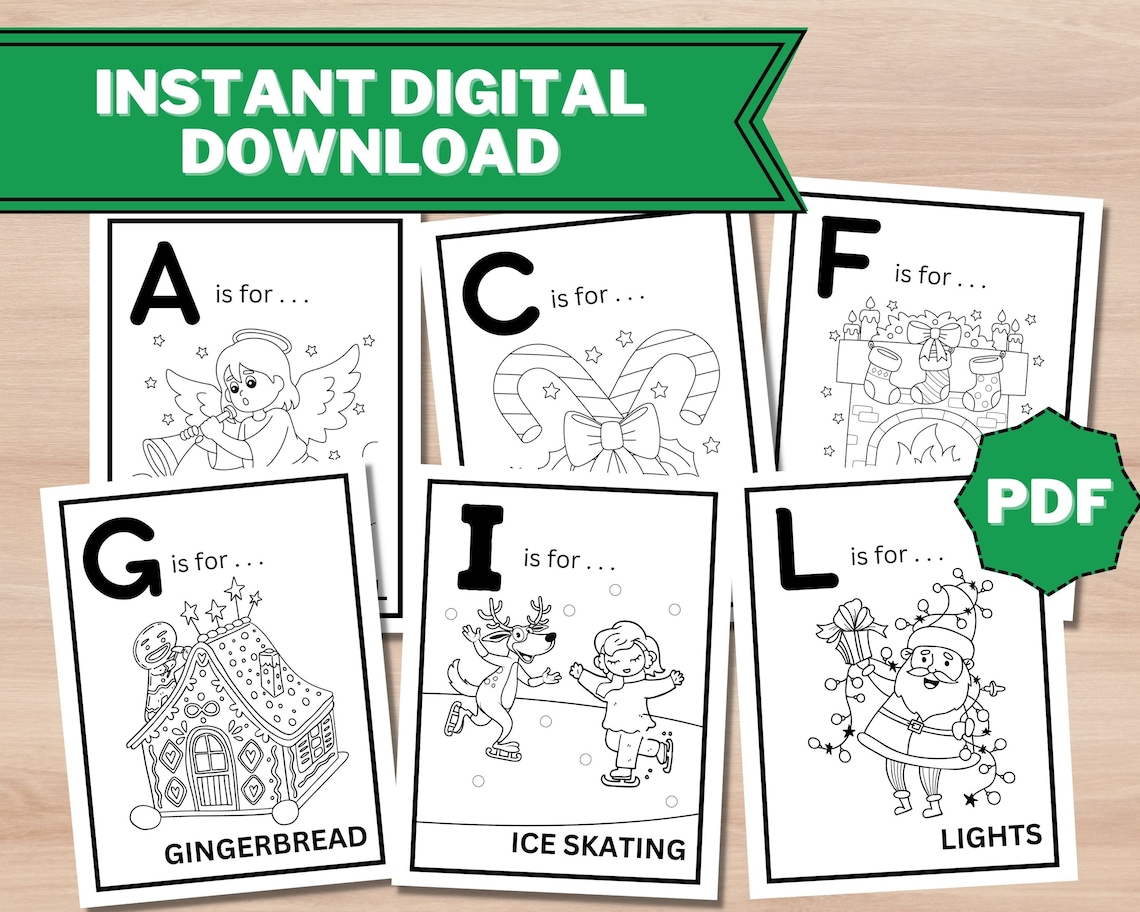 Christmas Alphabet Coloring Pages Worksheets Kids Holiday - Etsy