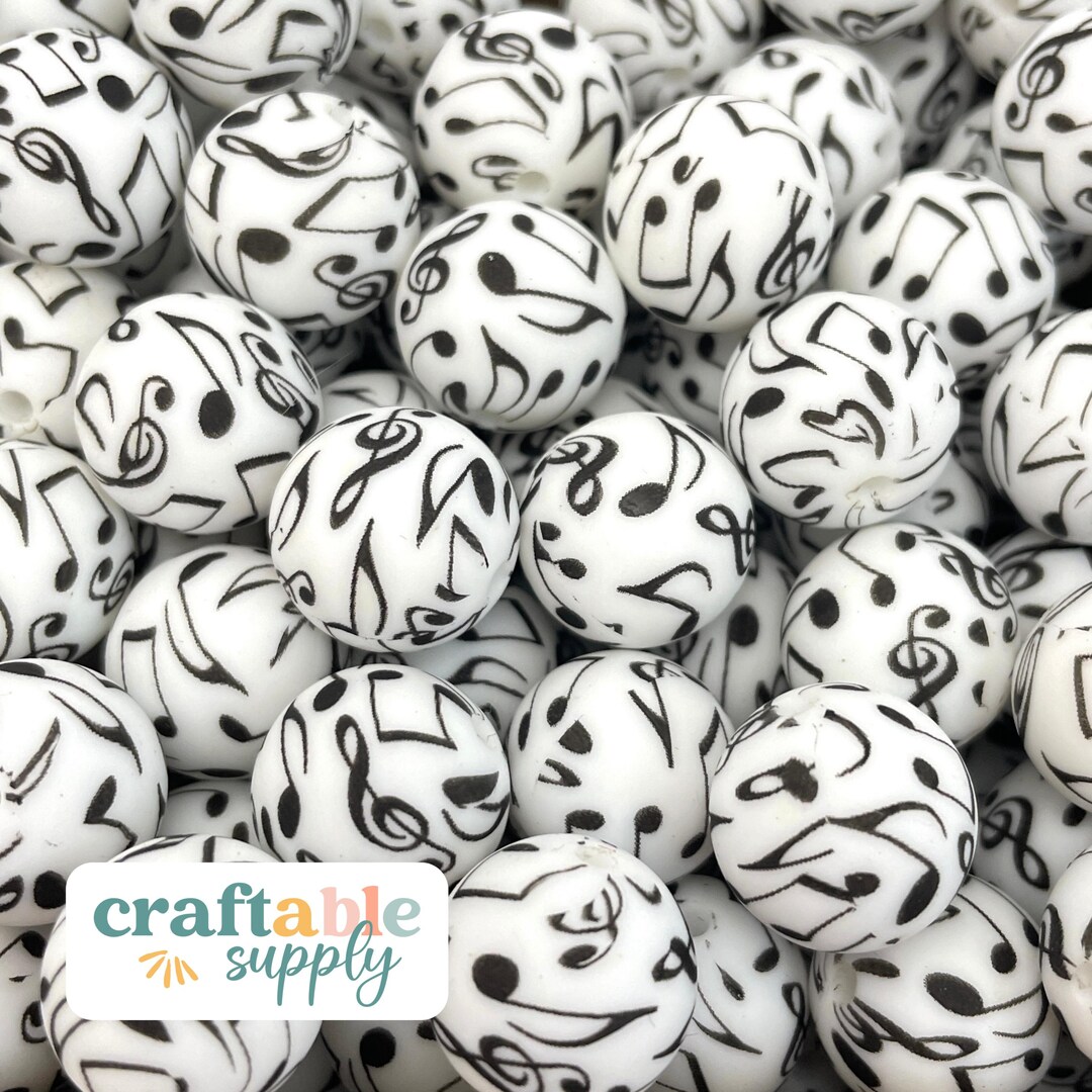 15mm Music Notes Print Silicone Beads | Instrument Themed Beads | Loose ...
