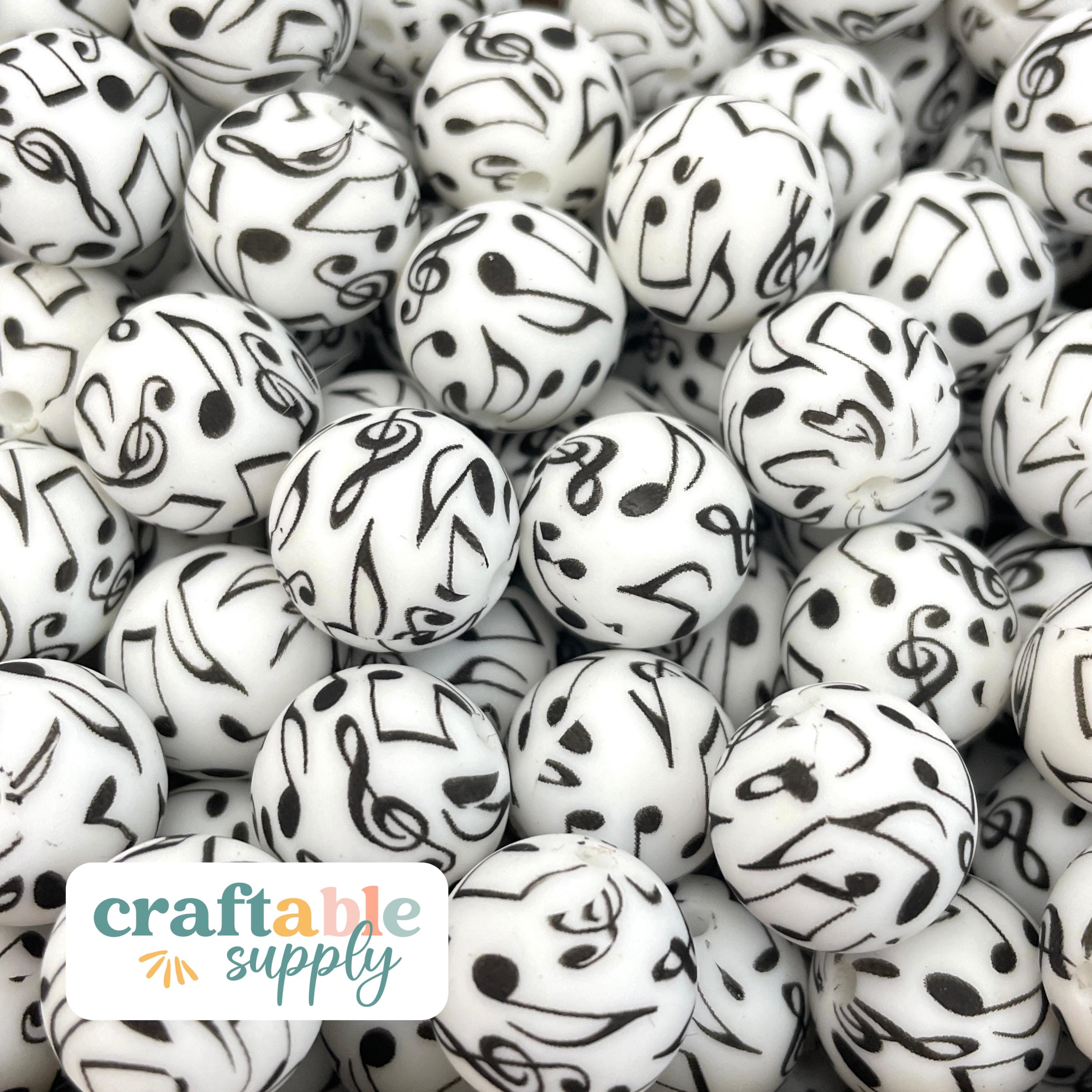 15mm Music Notes Print Silicone Beads | Instrument Themed Beads | Loose ...