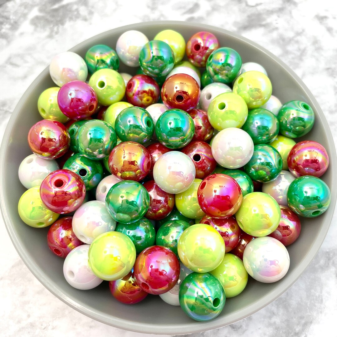 16mm Christmas UV Plating Acrylic Bead Mix - 10pcs, 20pcs, 50pcs ...