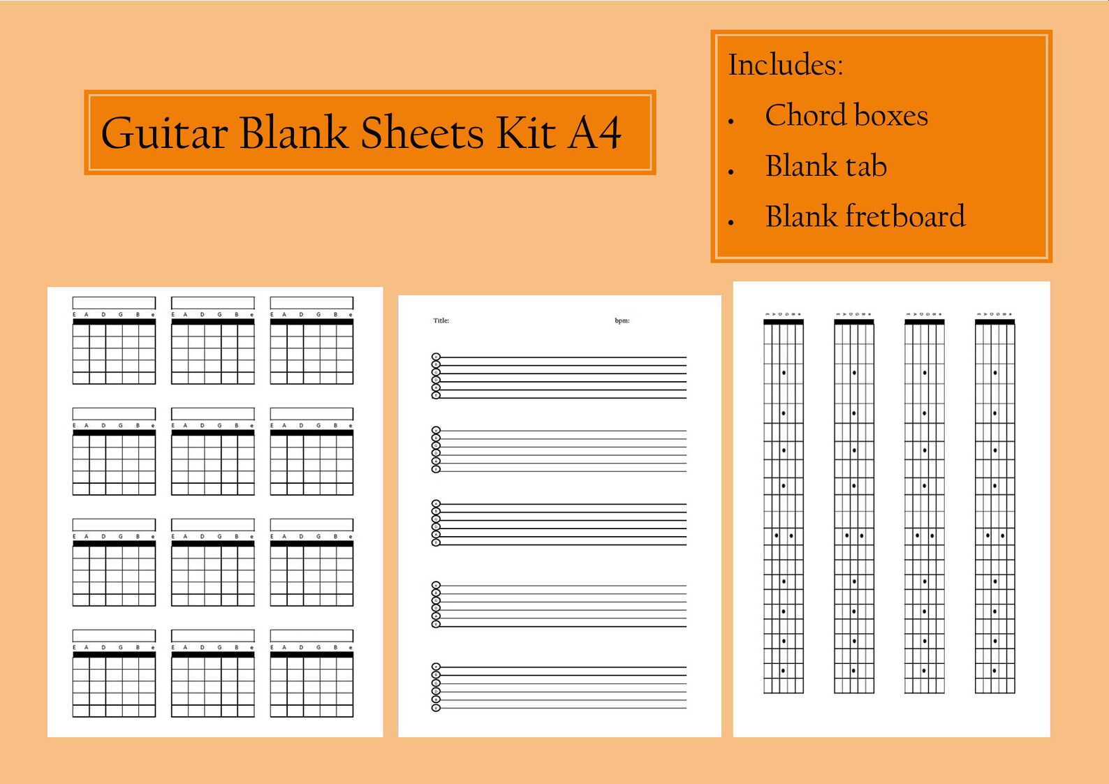 Guitar Blank Sheets Kit, Fretboard, Chord Boxes, Tabs, Printable - Etsy